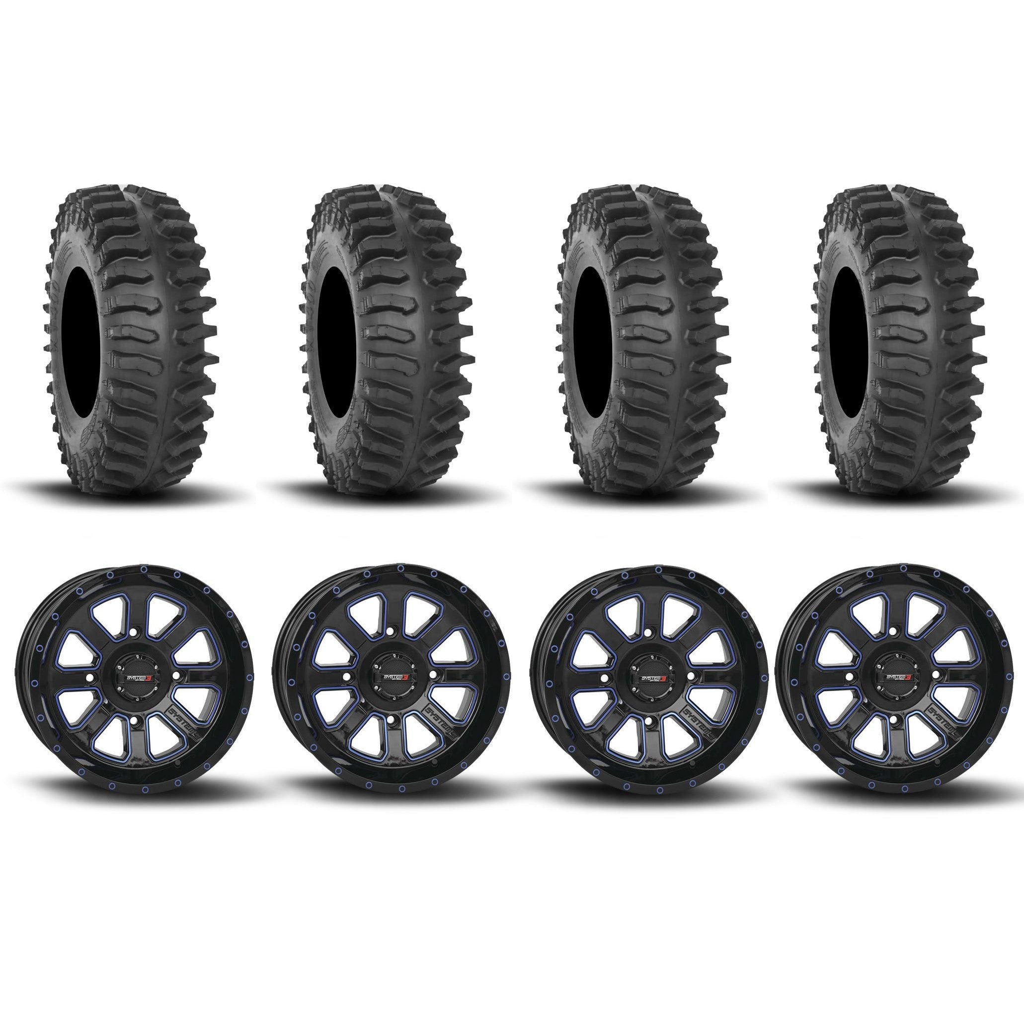System 3 ST-4 Aluminum Gloss Black/Blue 20" Wheels And XT400 Tires [35 ...
