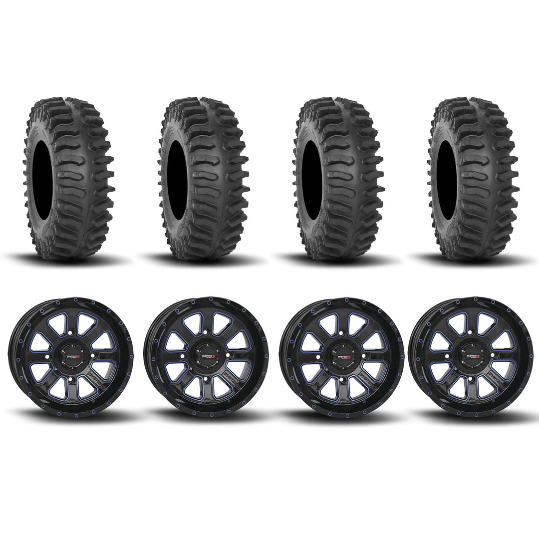 System 3 ST-4 Aluminum Gloss Black/Blue 20" Wheels And XT400 Tires [35 ...